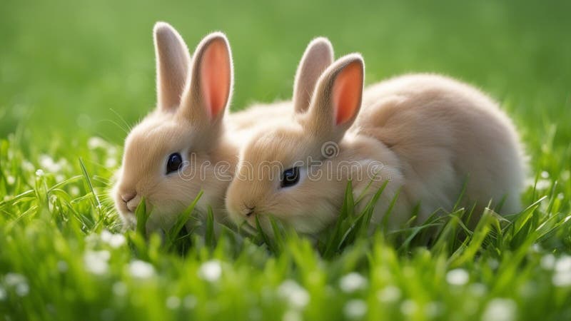 White Rabbit on Green Grass Two Rabbits in the Grass Bunnies, Bunny ...