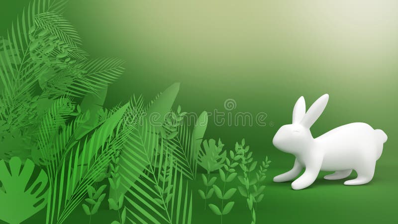 White Rabbit with Green Plants Stock Illustration - Illustration of ...