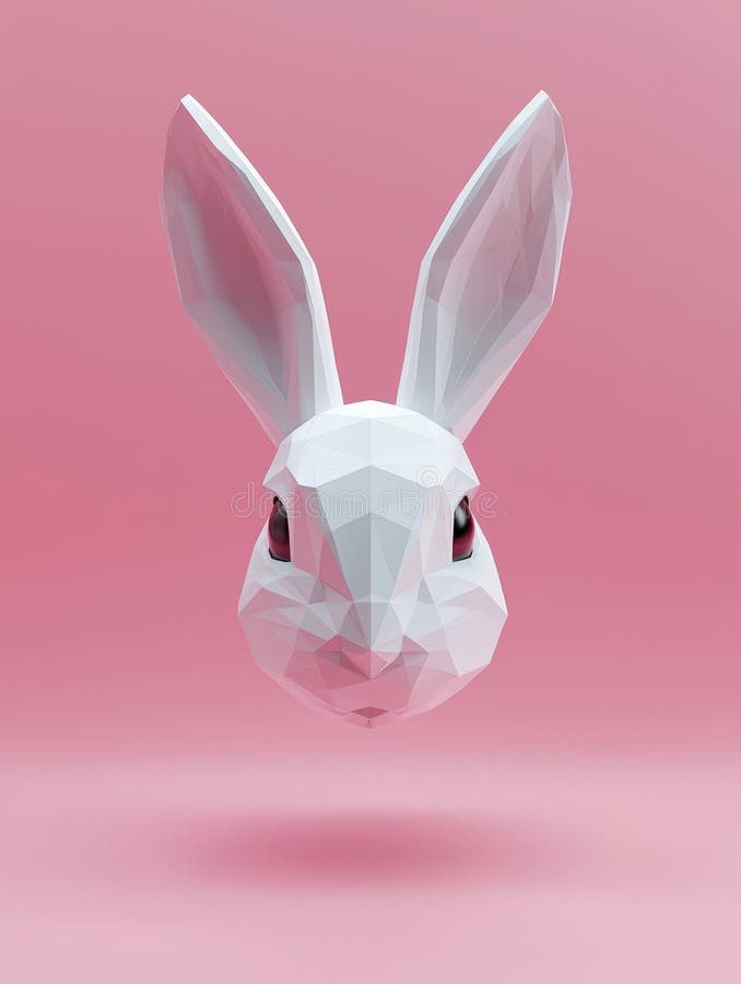 White Rabbit Head Isolated on a Pink Background for Creative Design and ...