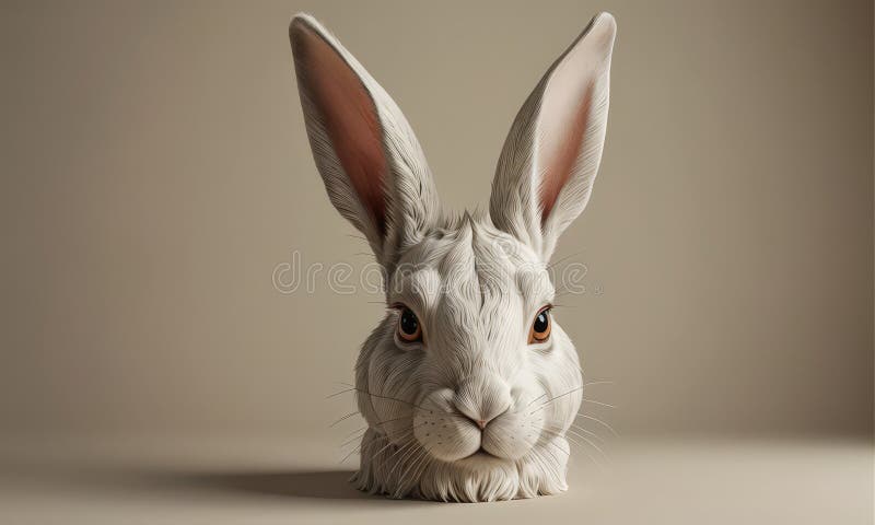 White Rabbit Head Sculpture with Large Ears and Small Nose is Displayed ...