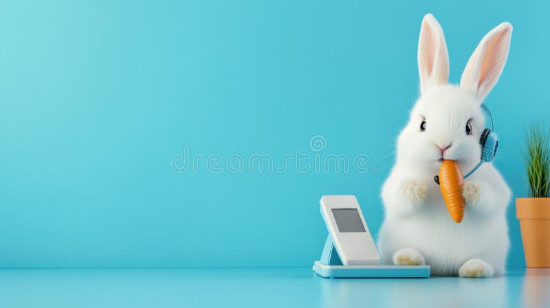 Rabbit in Headphones Listening Music Vector Sticker. Stock Photo ...