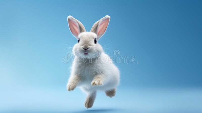 A White Rabbit Leaping with Joy in Mid-air Stock Illustration ...