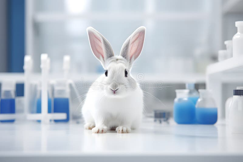 White Rabbit in Laboratory. Animal Testing for Science Stock ...