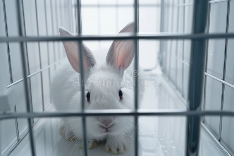 White Rabbit in Laboratory Cage. Stop Experiments on Animals, Animal ...
