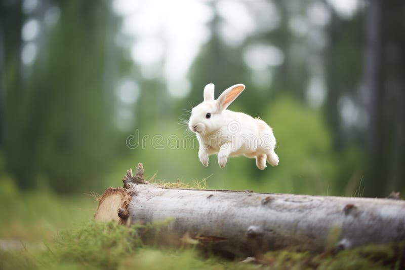 White Rabbit Leaping Over Wooden Log Stock Image - Image of wildlife ...
