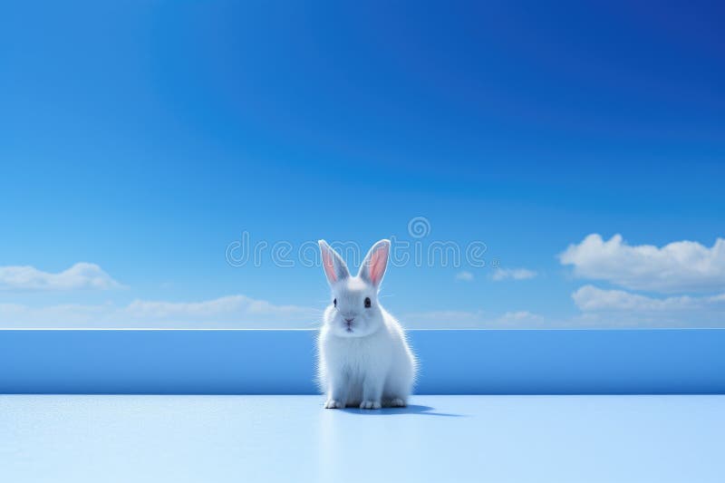 A White Rabbit is Looking Over the Box of Blue Behind Him Stock Image ...