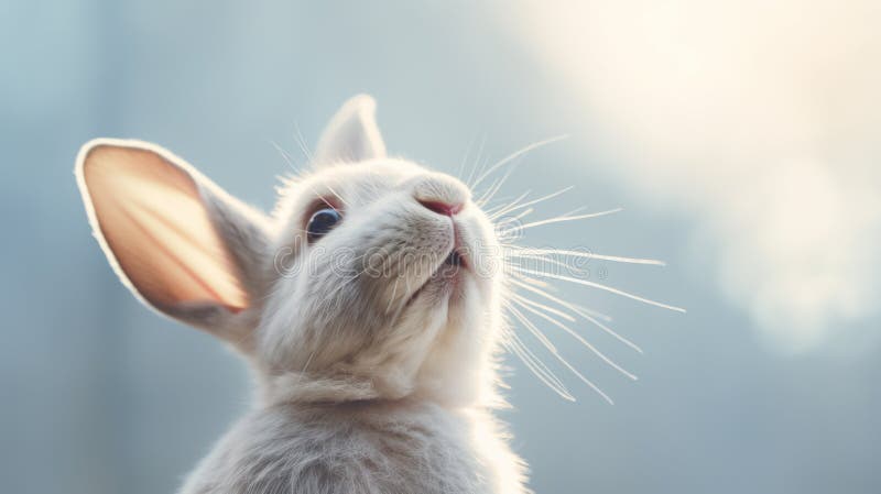 A White Rabbit Looking Up at the Sky, AI Stock Image - Image of looking ...