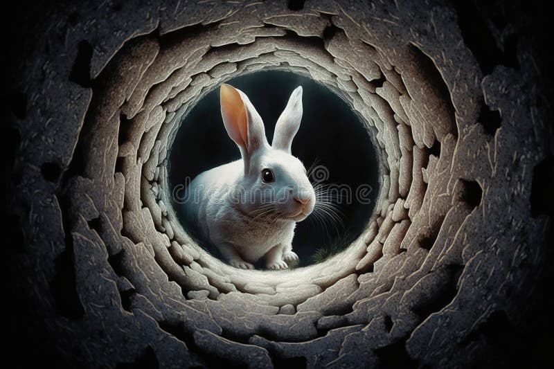 A White Rabbit Looks into Its Burrow Hole To See How Deep it is .Ai ...