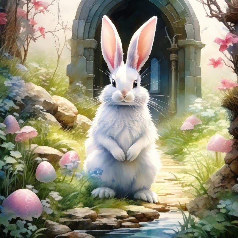 A White Rabbit with Magical Abilities and Big Ears Generative AI Stock ...