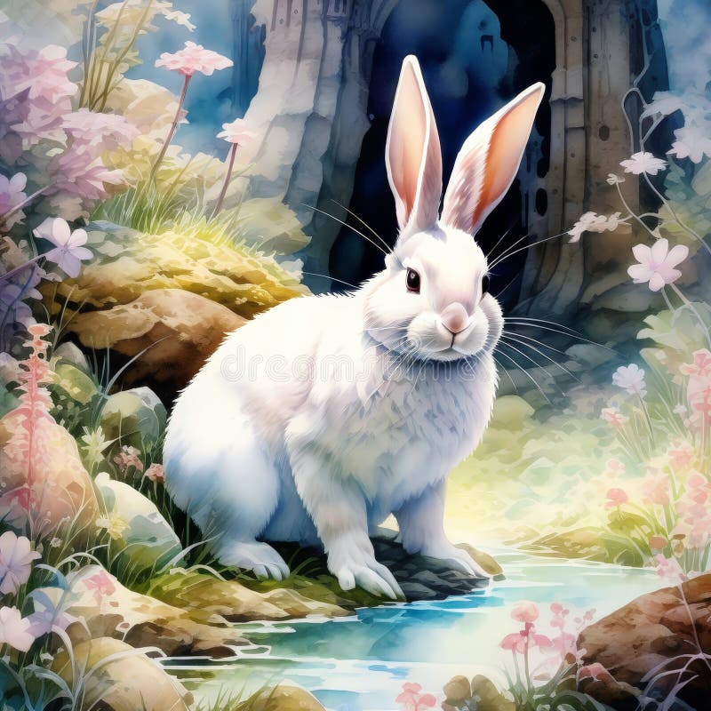 A White Rabbit with Magical Abilities and Big Ears Generative AI Stock ...