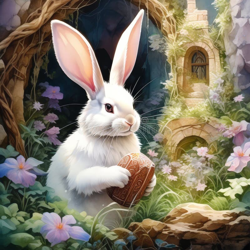 A White Rabbit with Magical Abilities and Big Ears Generative AI Stock ...