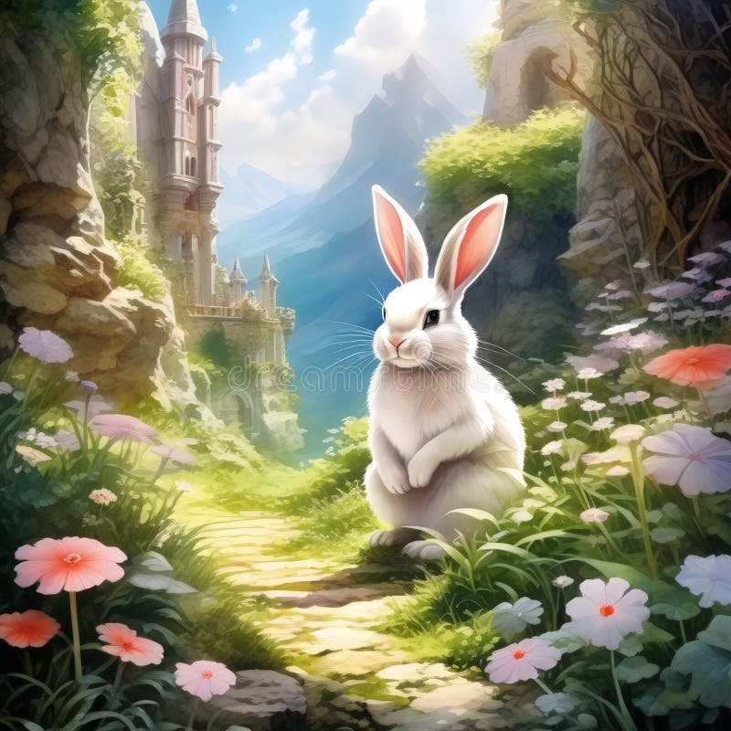A White Rabbit with Magical Abilities and Big Ears Generative AI Stock ...
