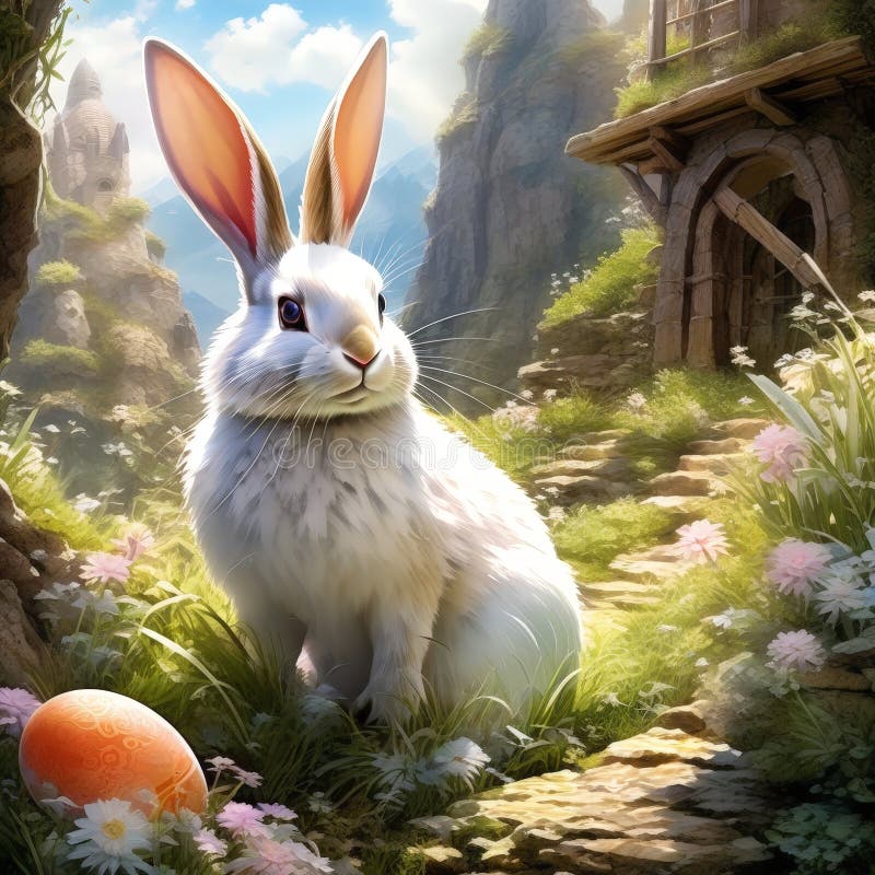 A White Rabbit with Magical Abilities and Big Ears Generative AI Stock ...