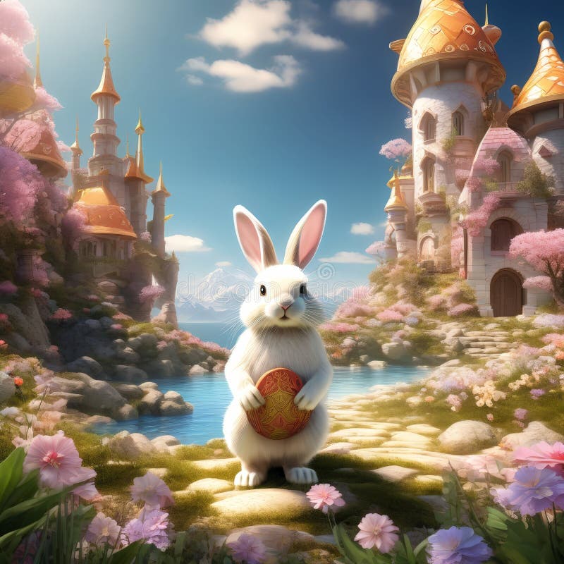 A White Rabbit with Magical Abilities and Big Ears Generative AI Stock ...