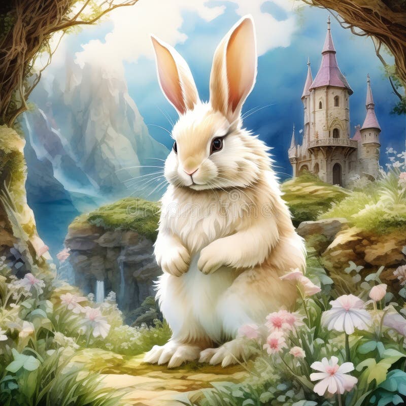 A White Rabbit with Magical Abilities and Big Ears Generative AI Stock ...
