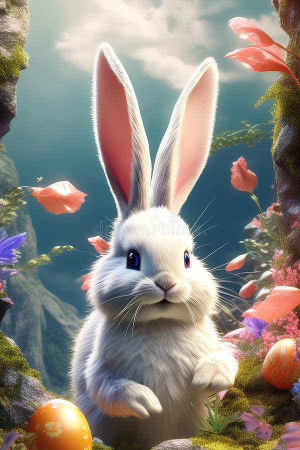 A White Rabbit with Magical Abilities and Big Ears Generative AI Stock ...