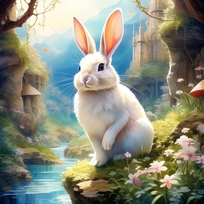 A White Rabbit with Magical Abilities and Big Ears Generative AI Stock ...