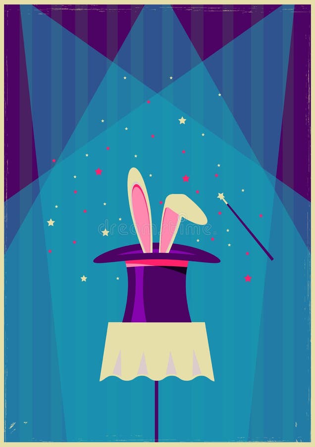 Rabbit in Magical Hat.Vector Old Poster of Magic Show Stock Vector ...