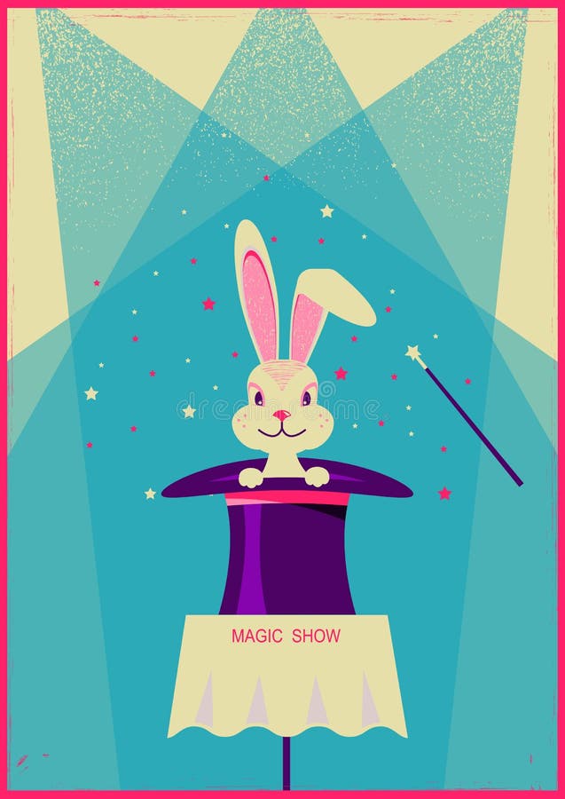 White Rabbit in Magical Hat.Vector Poster of Magic Show Stock Vector ...