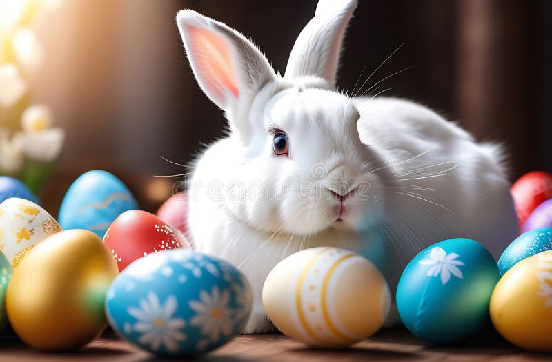 White Rabbit and Many Easter Eggs Stock Illustration - Illustration of ...