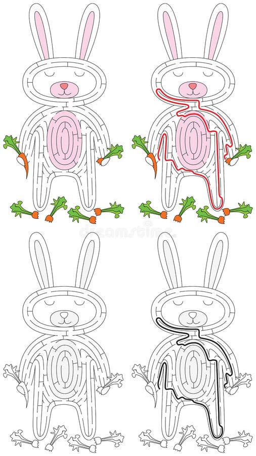 Rabbit in hat maze stock vector. Illustration of labyrinth - 68854921