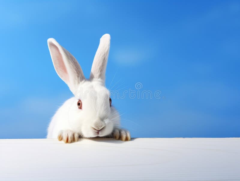 White Rabbit Peeking Out from Behind a White Wall. Stock Photo - Image ...