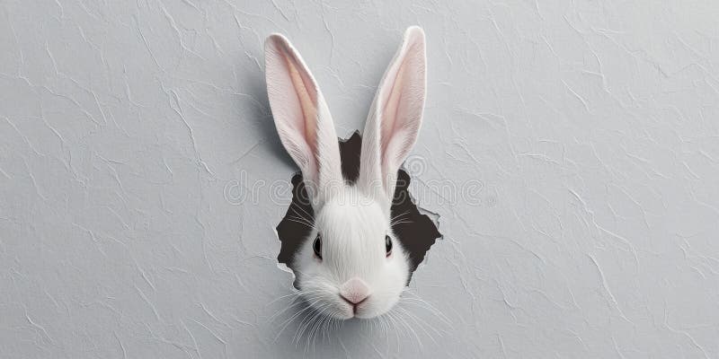 White Rabbit Peeking Wall Torn Paper Illustration Concept Stock Photos ...
