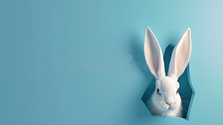 Surreal White Rabbit Emerging from a Cutout on Blue Background ...