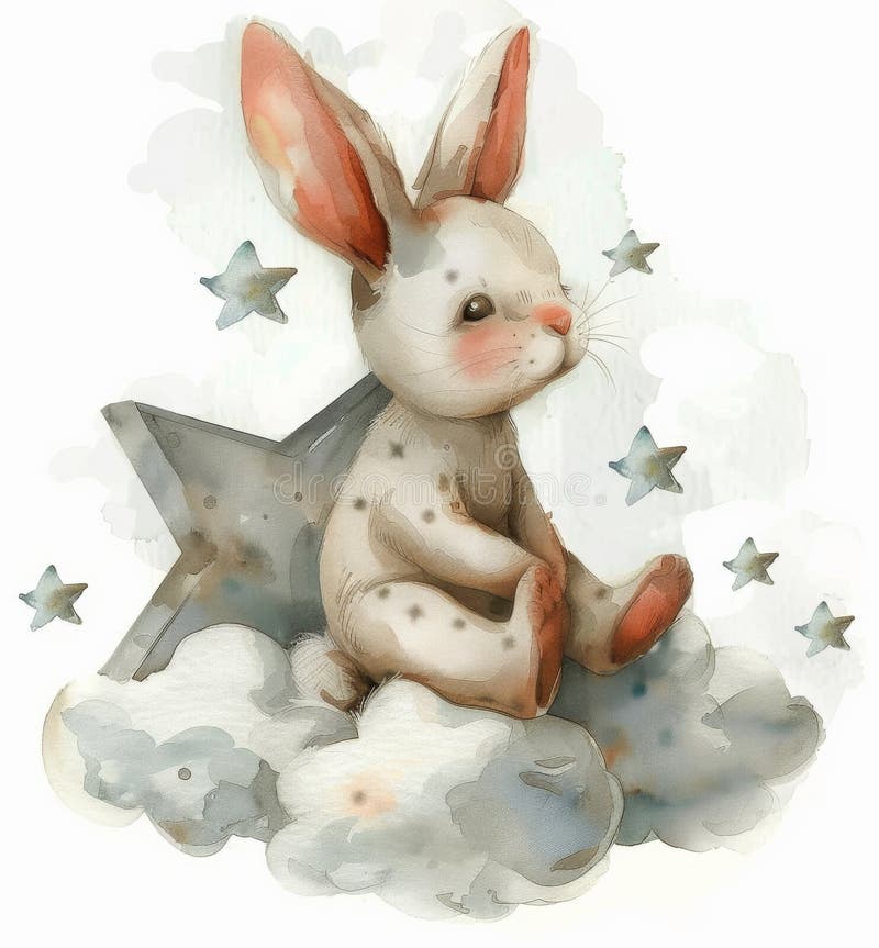 White Rabbit Sitting on Top of a Cloud Stock Image - Image of resting ...