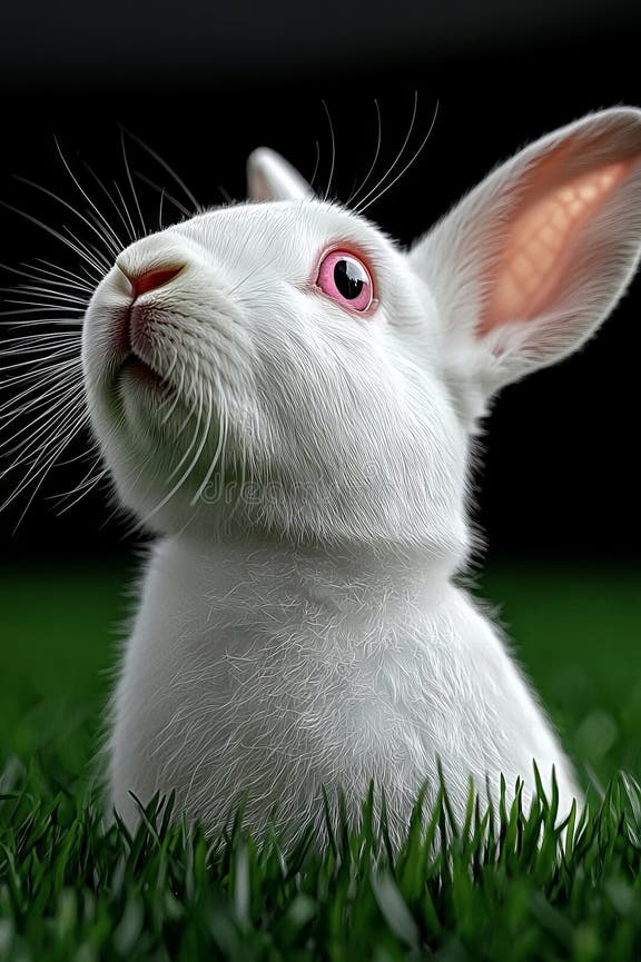 A White Rabbit with Pink Eyes Sitting in the Grass Stock Photo - Image ...