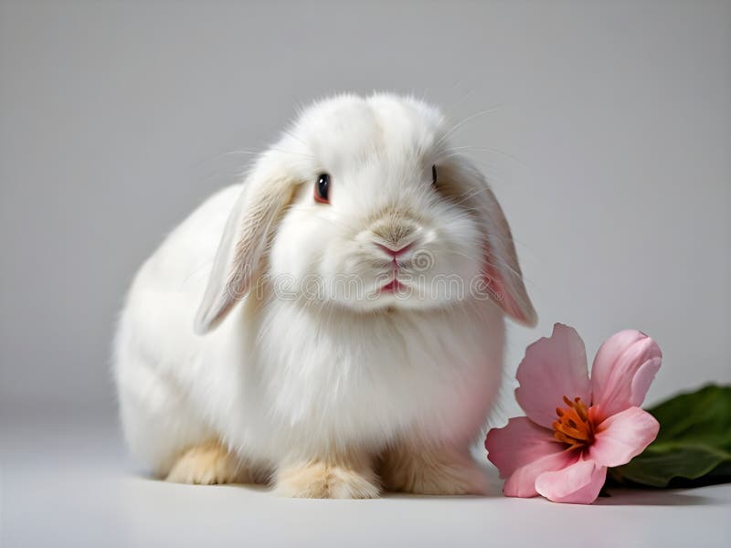 White Rabbit with Pink Flowers Stock Illustration - Illustration of ...