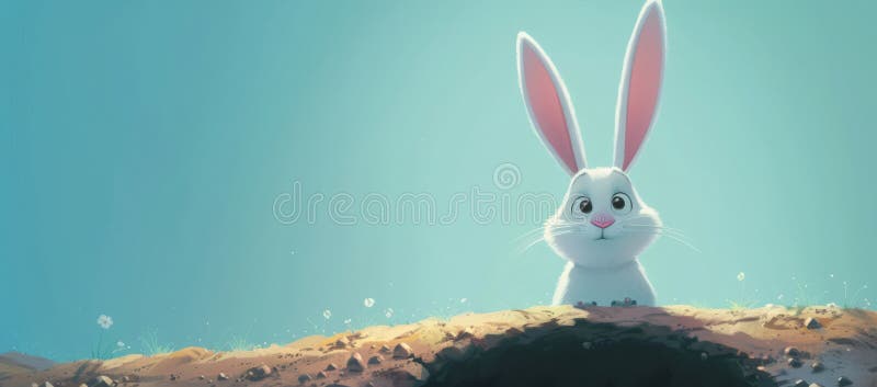 White Rabbit, Pixar Style, on Pastel Blue Background, with Copy Space ...
