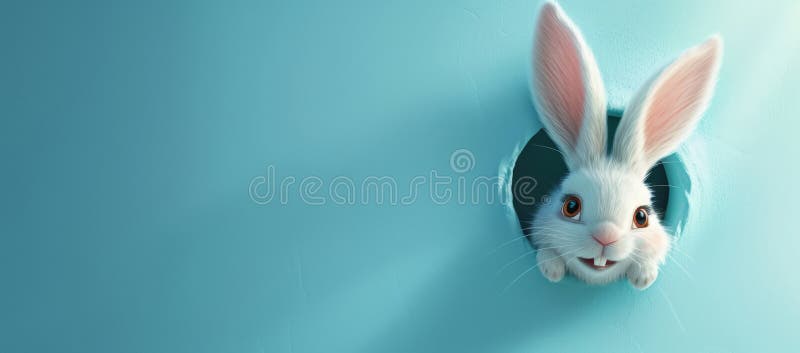 White Rabbit, Pixar Style, on Pastel Blue Background, with Copy Space ...