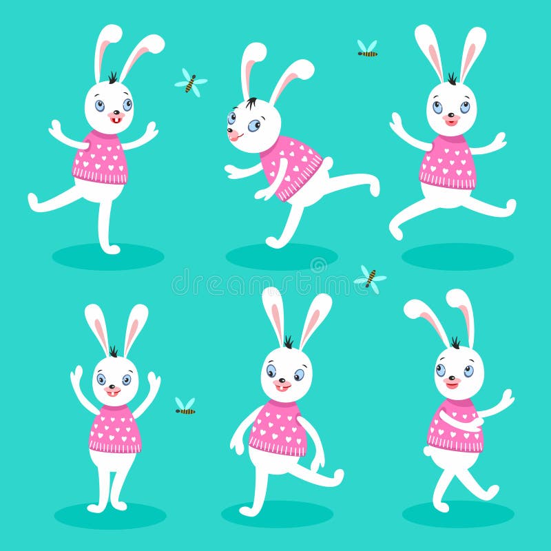 White rabbit 6 poses stock vector. Illustration of characters - 64592984