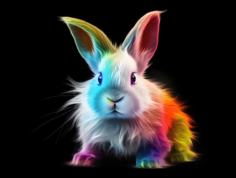 A White Rabbit with a Rainbow Colored Fur Stock Illustration ...