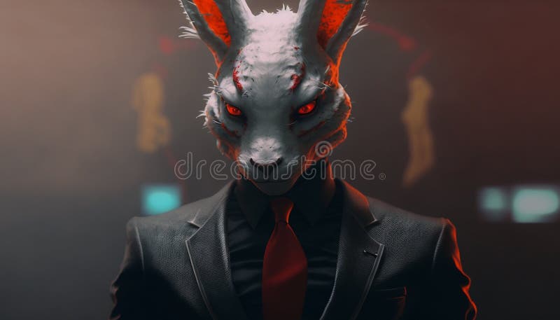 White Rabbit Red Eyes Evil Face, Generative AI Stock Illustration ...