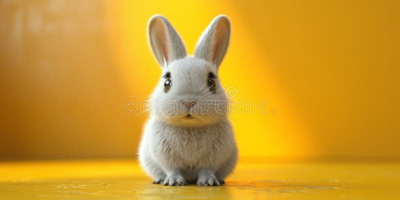 White Rabbit Resting in Front of Bright Yellow Backdrop Stock Image ...