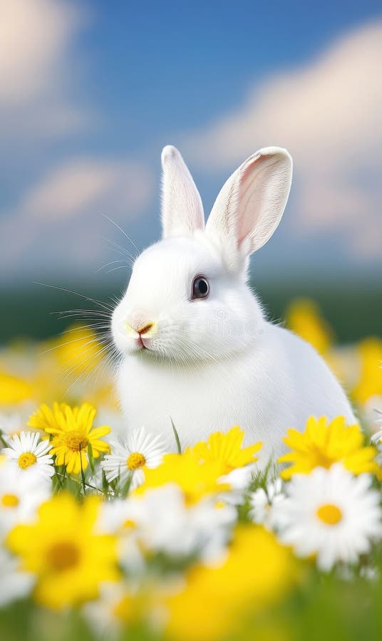Rabbit Rests Vibrant Yellow Flowers Sunny Field Stock Photos - Free ...