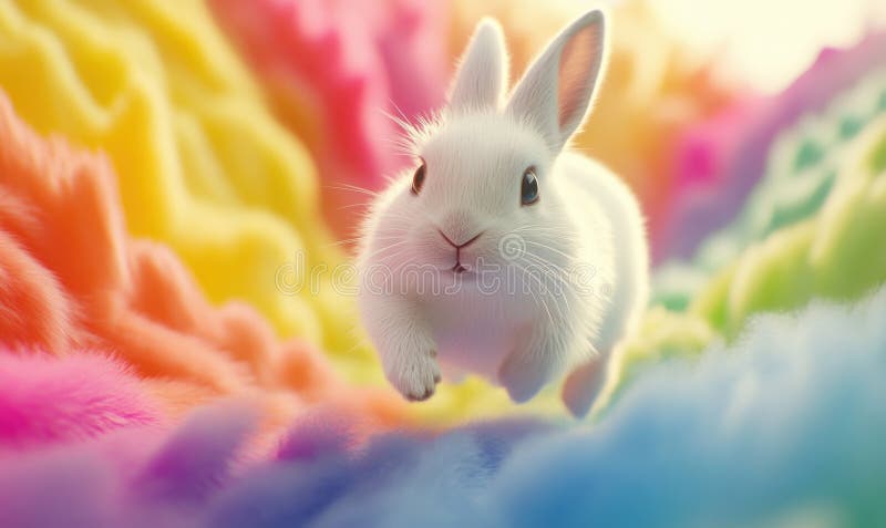 White Rabbit Running Rainbow Colors Stock Photos - Free & Royalty-Free ...