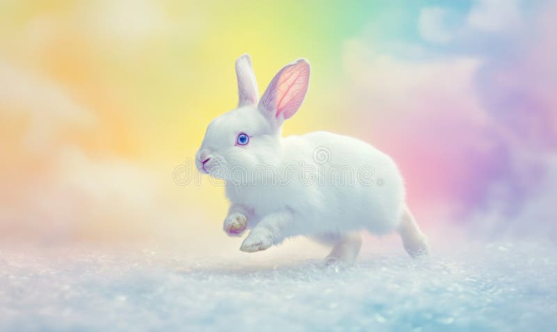 A White Rabbit is Running through the Sky Stock Photo - Image of rodent ...