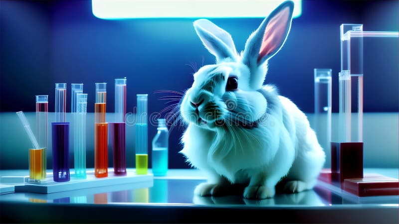White Rabbit in Science Lab with Colorful Test Tubes Stock Footage ...
