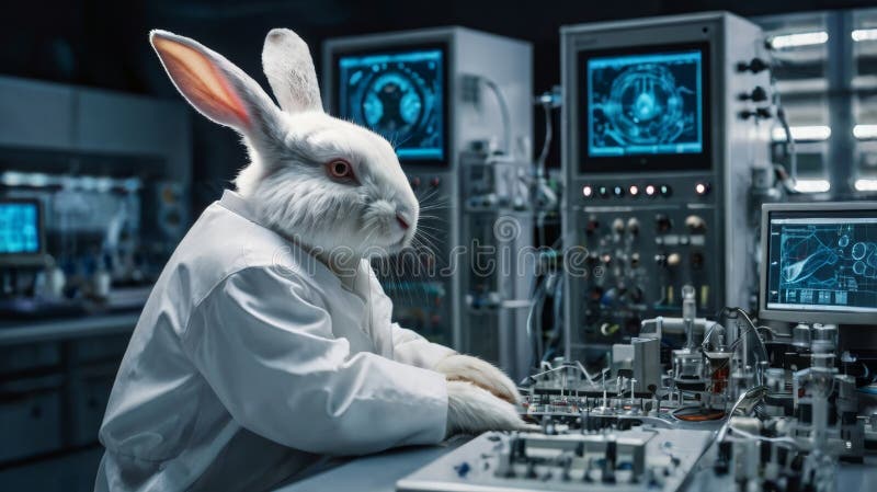 White Rabbit Scientist Working on a Medical Research Project in a ...