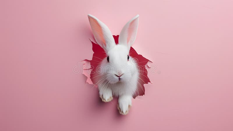 White Rabbit Peeking Out of Wall Hole. Generative AI Stock Illustration ...