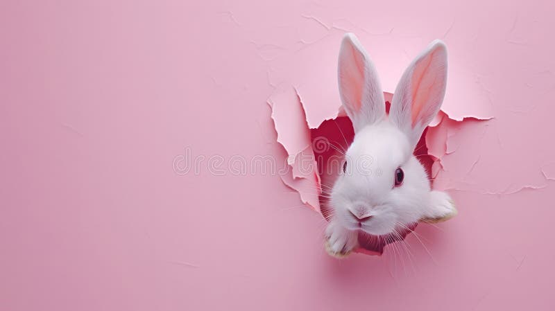 White Rabbit Peeking Out of Wall Hole. Generative AI Stock Image ...