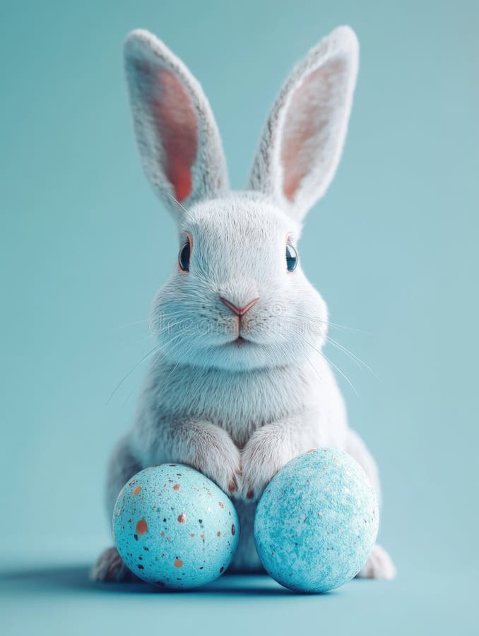 White Rabbit with Blue Eggs Stock Photo - Image of rabbit, habitat ...
