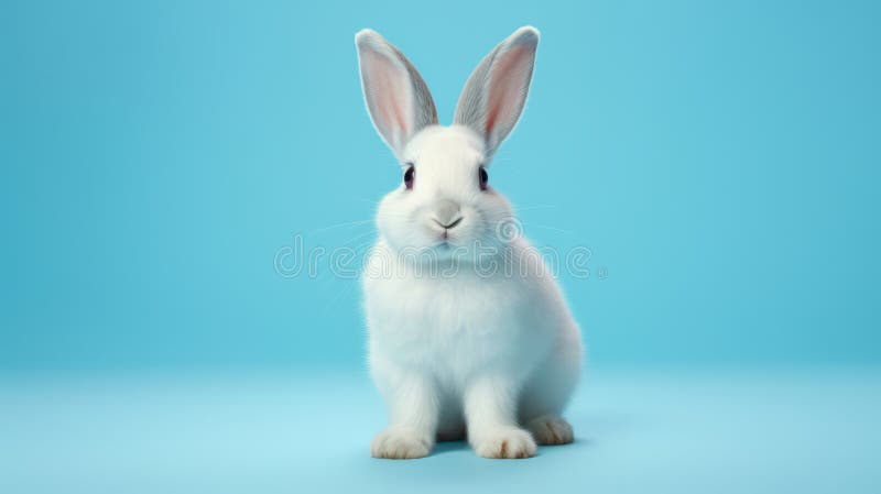 A White Rabbit Sitting on a Blue Background Stock Illustration ...