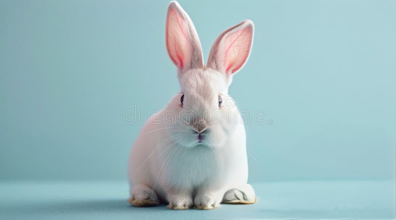 White Rabbit Sitting on Blue Floor Stock Image - Image of generative ...
