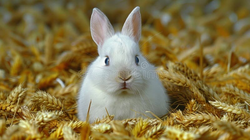 A White Rabbit Sitting in a Field of Golden Wheat, AI Stock Image ...