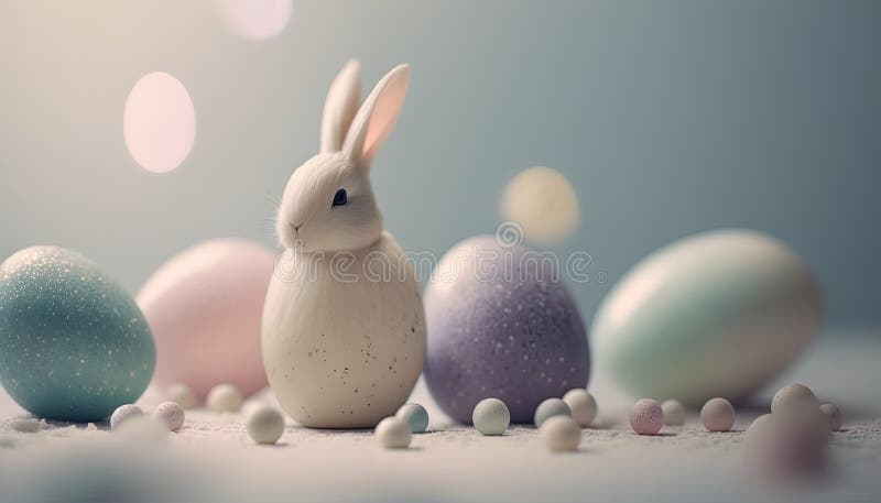 A White Rabbit Sitting in Front of a Group of Eggs Stock Illustration ...