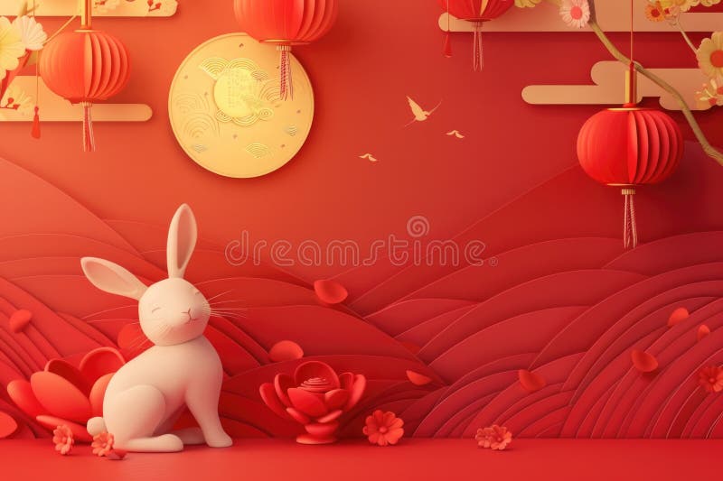 A White Rabbit Sitting in Front of a Red Wall, a Simple and Colorful ...